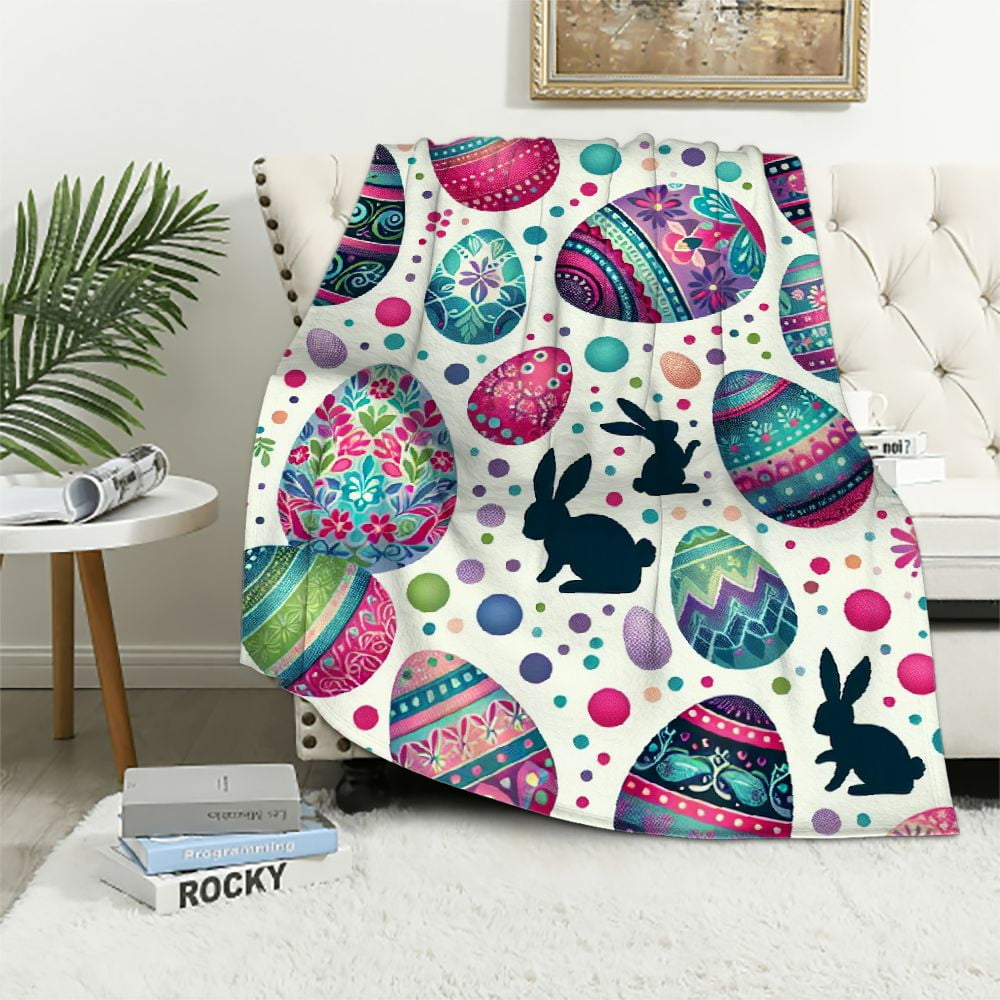 COMIO Easter Eggs Velvet Throw Blanket: Colorful Decorative Soft Cozy ...