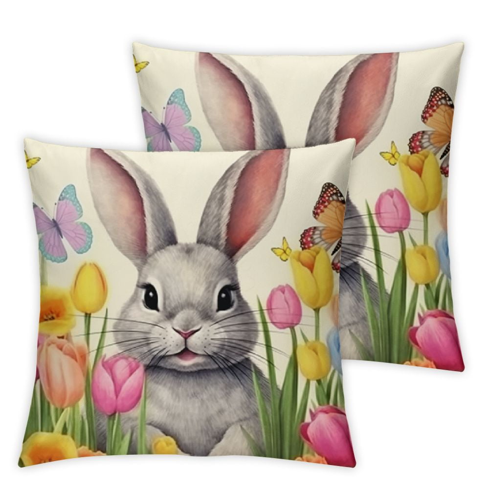 COMIO Easter Pillow Cover Bunny Tulip Butterfly Decorations Holiday ...
