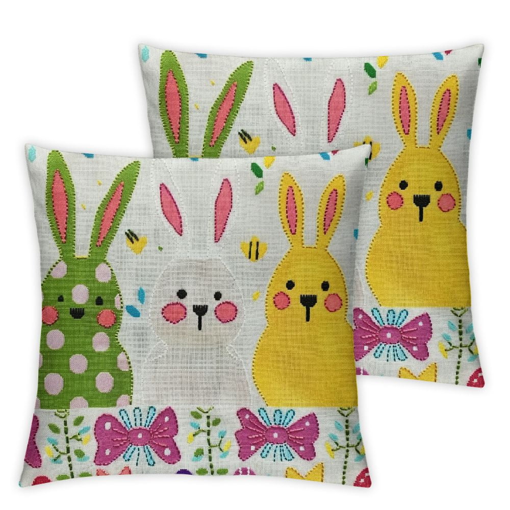 COMIO Easter Pillow Cover Polka Dots Colorful Bunnies Chick Decorations ...