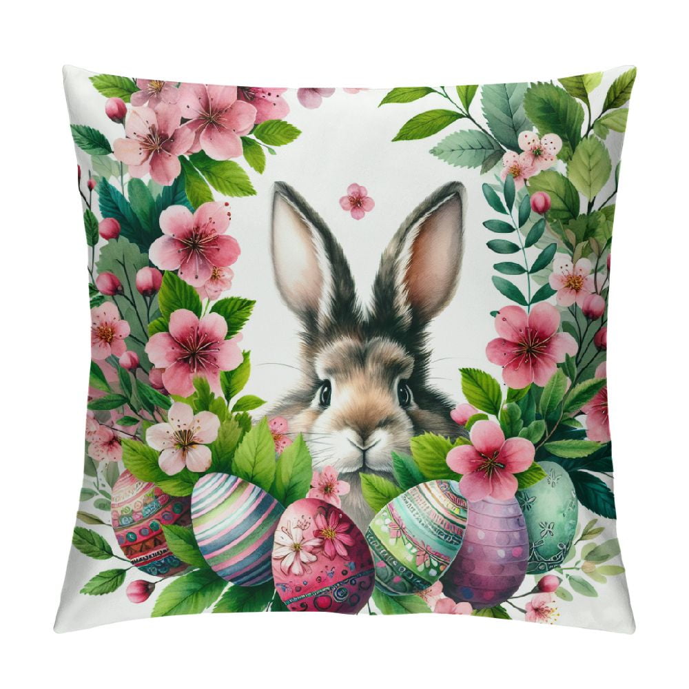 COMIO Easter Pillow Covers Easter Rabbit Flower Buffalo Plaid Pillows ...