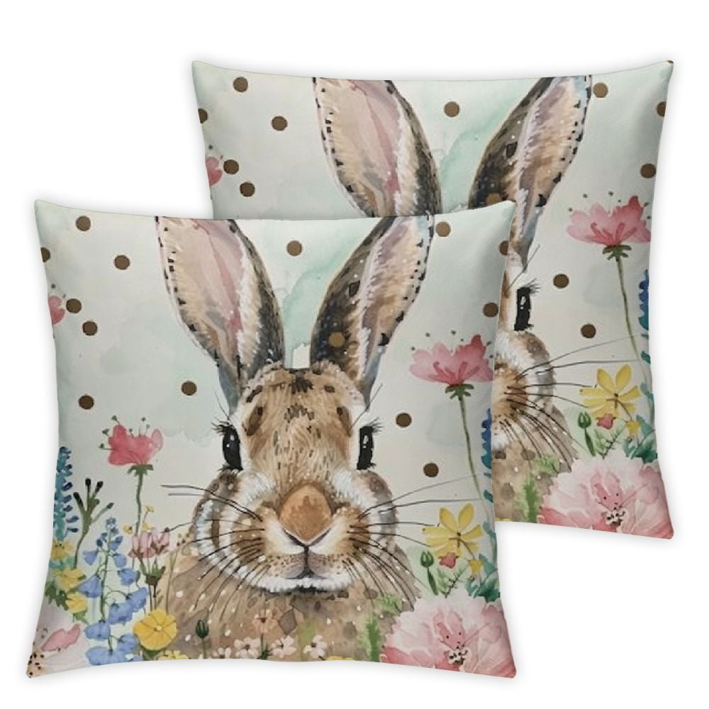 COMIO Easter Pillow Covers Floral Rabbits Bunny Eggs Cross He is Risen ...