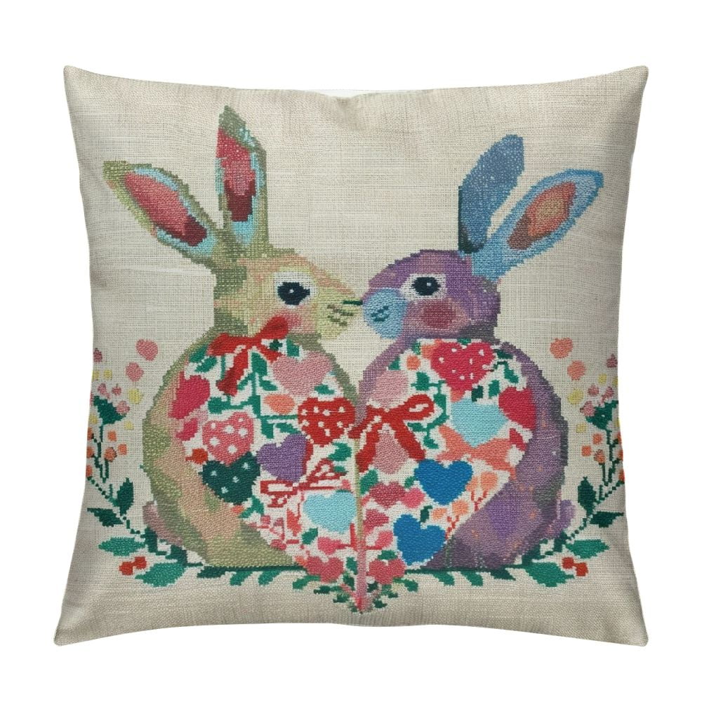 QZHH Easter Pillow Covers Hunny Easter Bunny Eggs Floral Rabbit Pillows ...