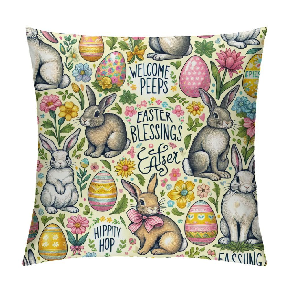 YANMS Easter Pillow Covers Easter Throw Pillow Covers， Floral Spring ...