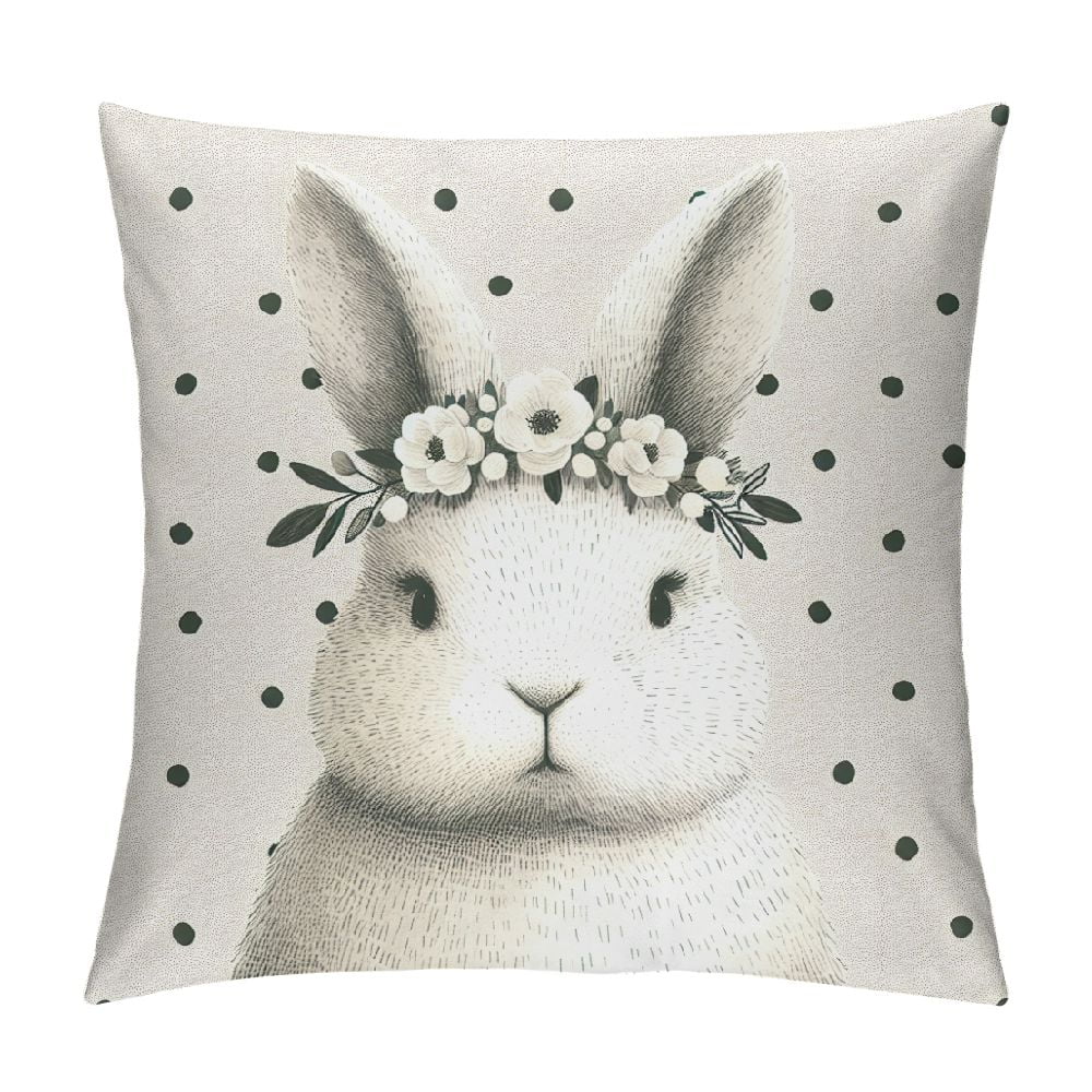 COMIO Easter Pink Bunny Polka Dot Throw Pillow Cover, Rabbit Cushion ...