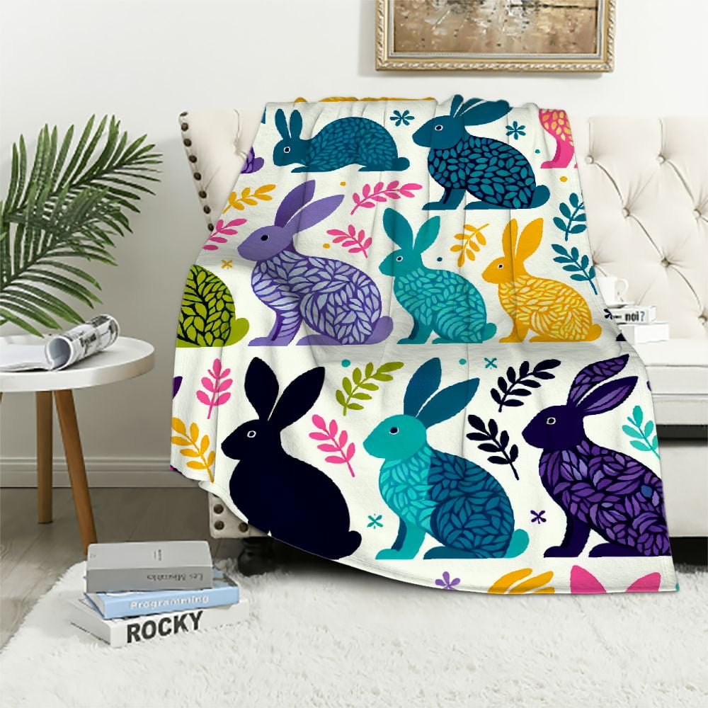 COMIO Easter Rabbit Throw Blanket Soft Warm Cozy Blanket for Couch Sofa ...