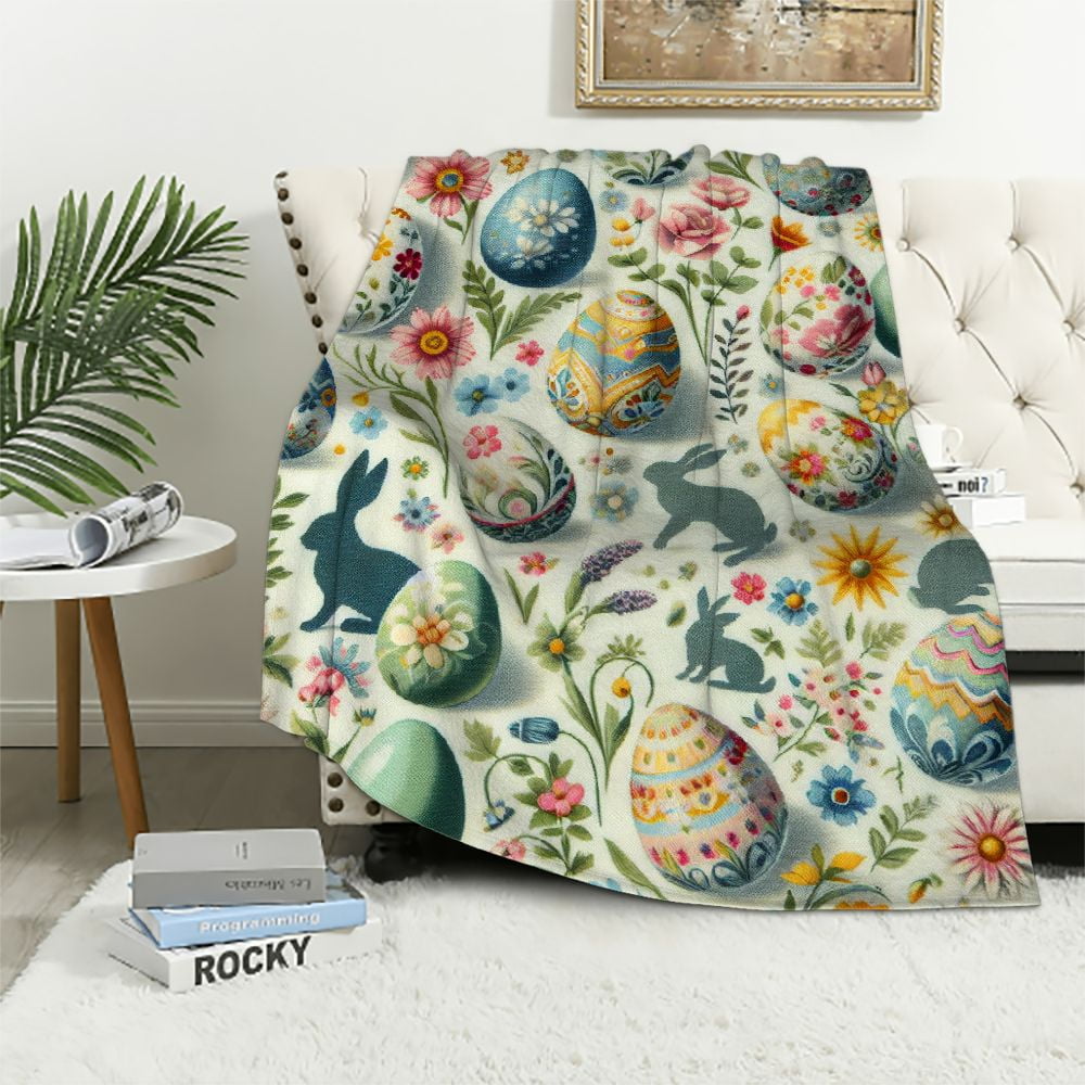 COMIO Easter Spring Velvet Home Decor Throw Blanket: Colorful Bunny ...