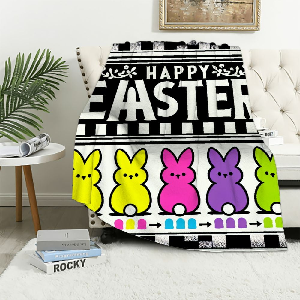 COMIO Easter Throw Blanket Happy Easter Peeps Lightweight Cozy&Soft ...