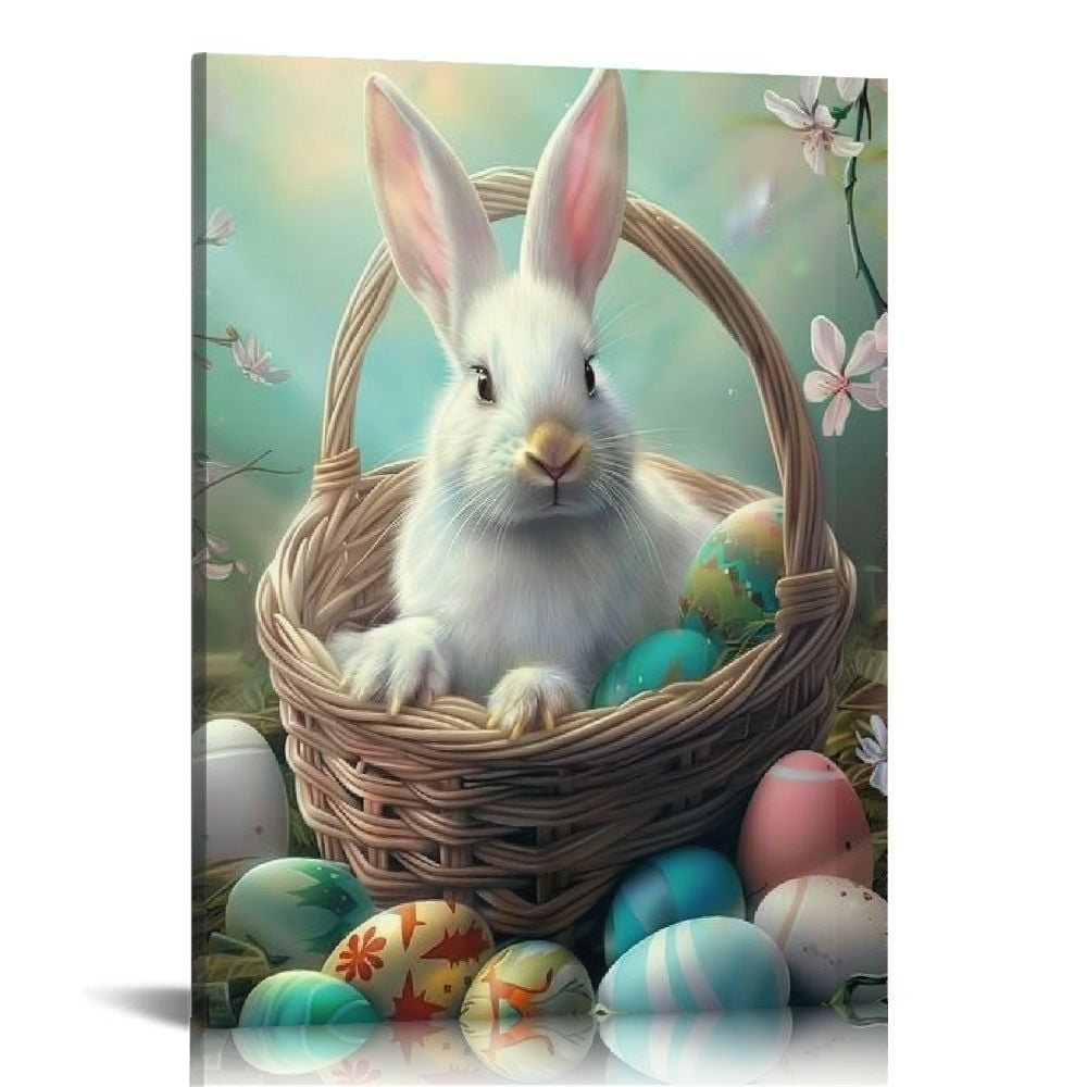 COMIO Easter Wall Art Cute Bunny Poster Rabbit Easter Egg Gnome ...