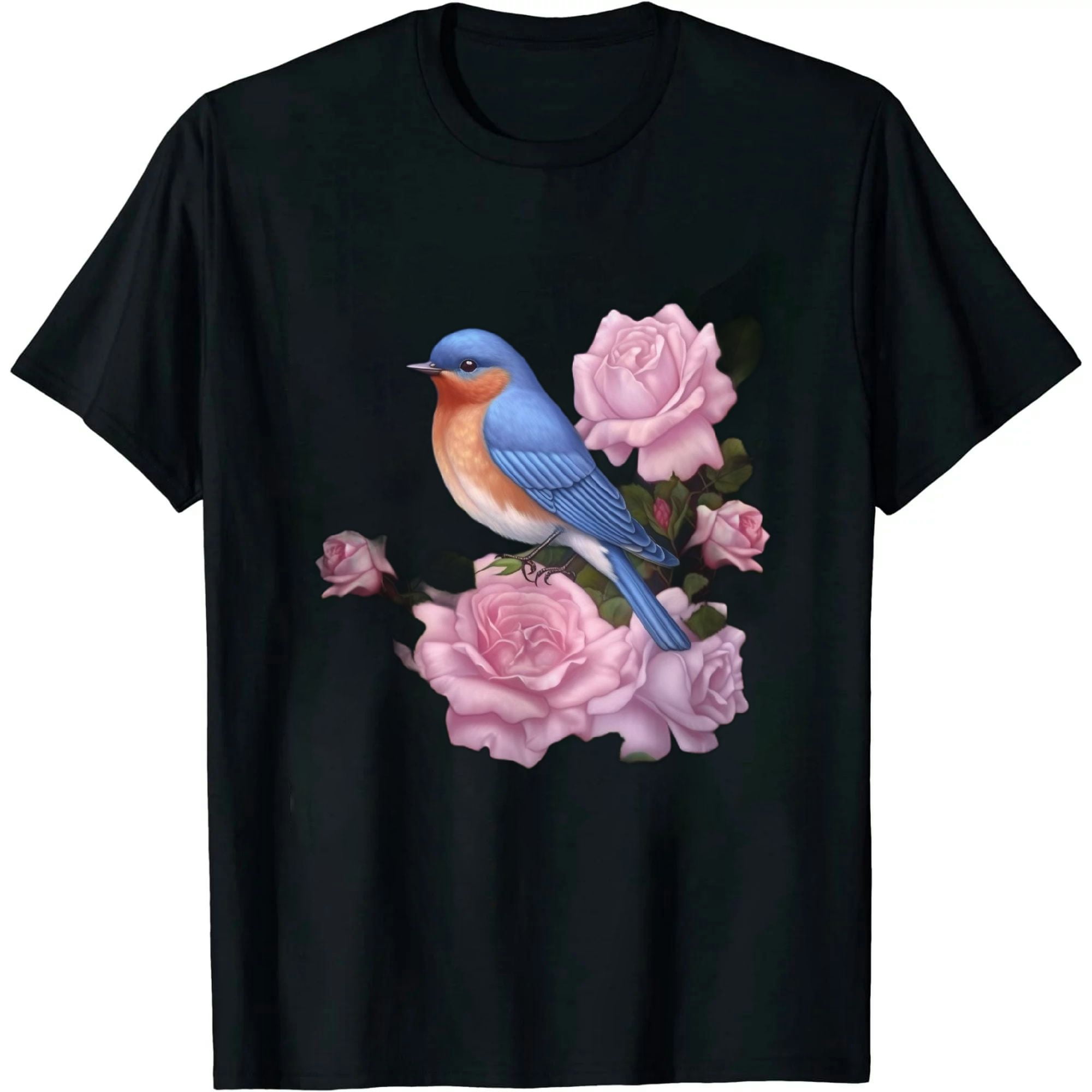 COMIO Eastern Bluebird and Pretty Pink Roses T-Shirt - Walmart.com
