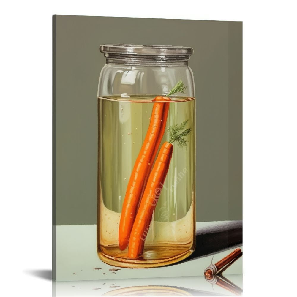 COMIO Eclectic Retro Carrot Painting Canvas Wall Art Funny Kitchen Art ...