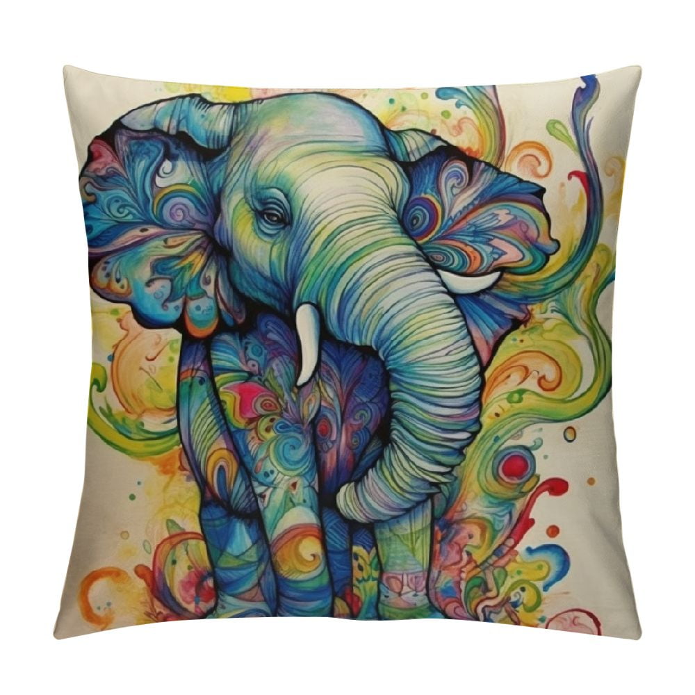 COMIO Elephant Pillow Case,African Shower Elephant Cushion Cover Square ...