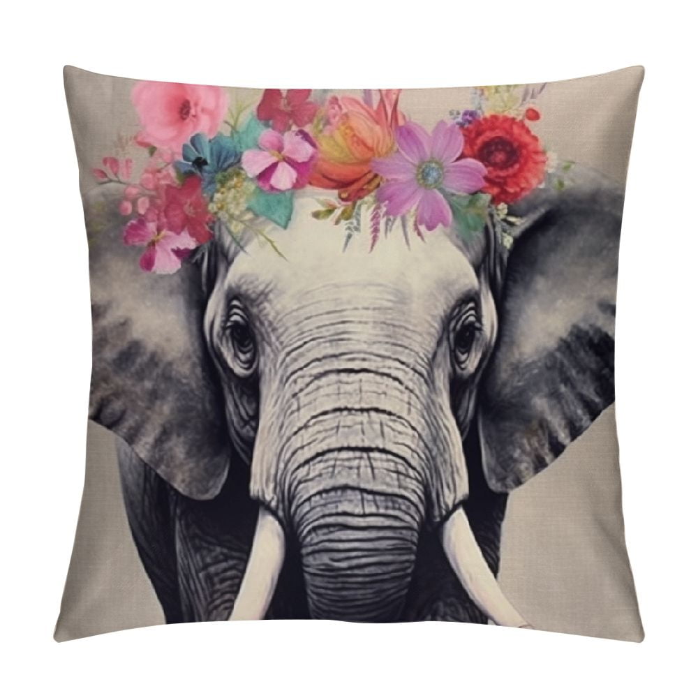 COMIO Elephant Pillow Covers Funny Elephant Head Wreath Decorative ...