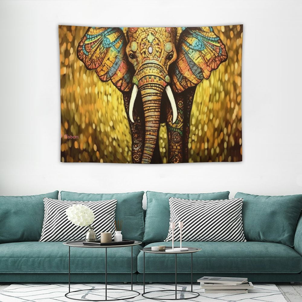 COMIO Elephant Tapestry,watercolor Aztec Gold Elephant With Gold Rain ...