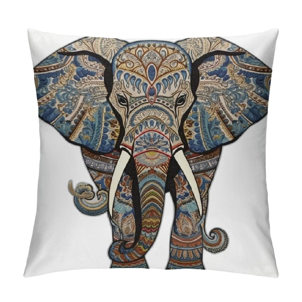 COMIO Elephant Throw Pillow Cover, Bohemian Funny Animal Elephant ...