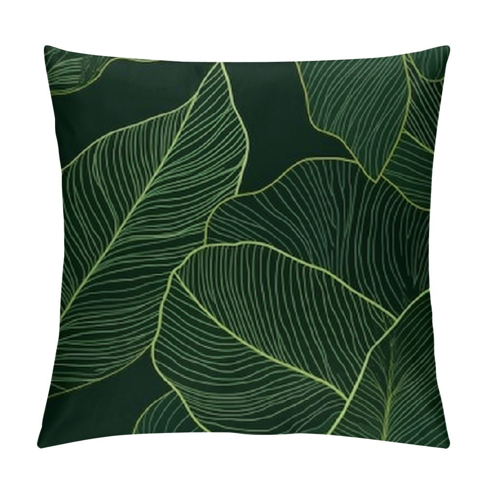 COMIO Emerald Green Tropical Leaves Throw Pillow Covers, Satin ...