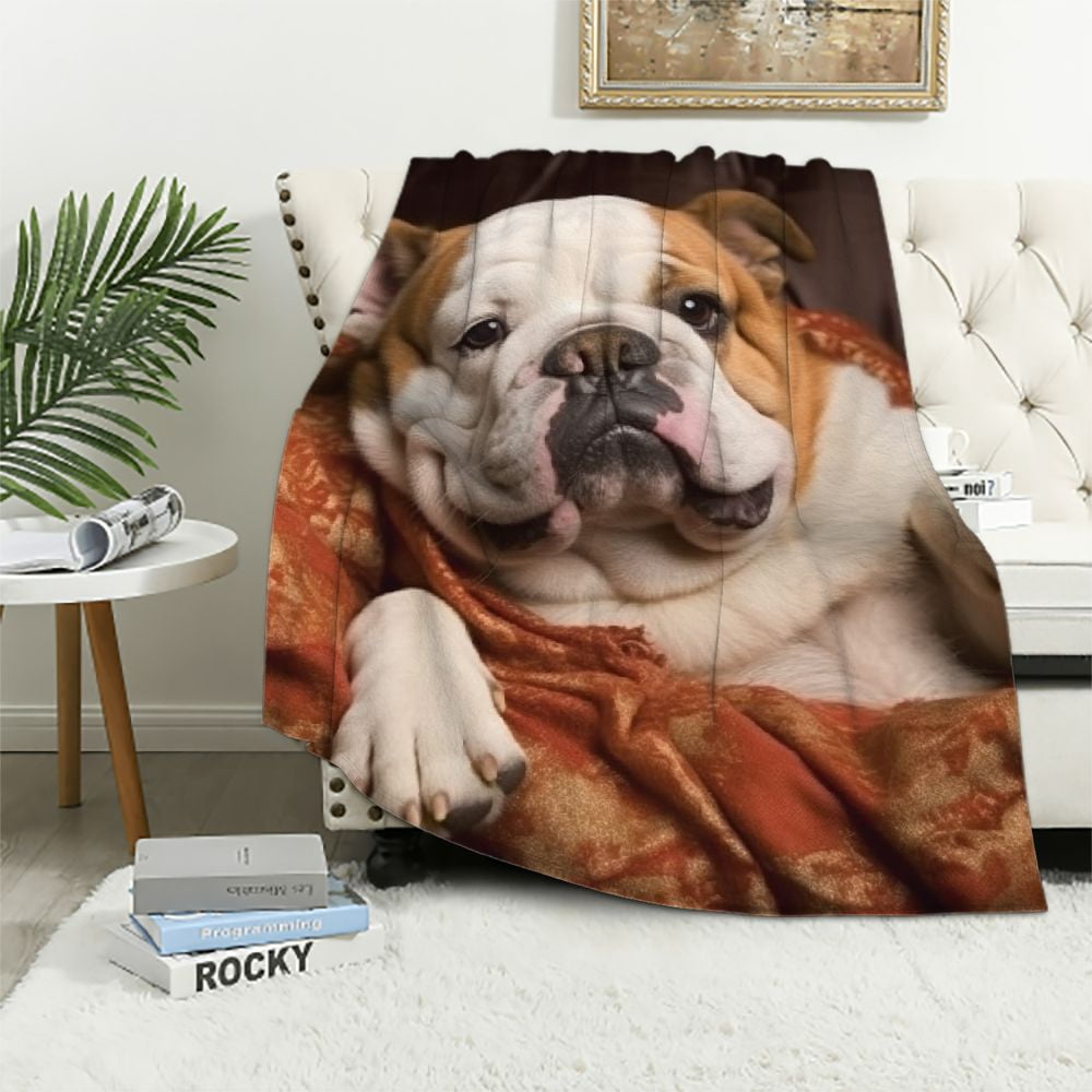 COMIO English Bulldog Dog Brown Couch Blanket for Kids Adults Women ...