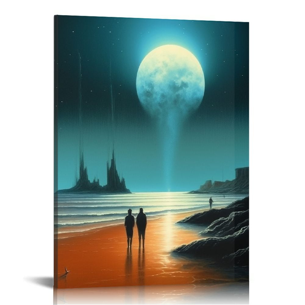 COMIO Ethereal Moonlit Mirage Canvas Wall Art | Serene Moon Landscape ...