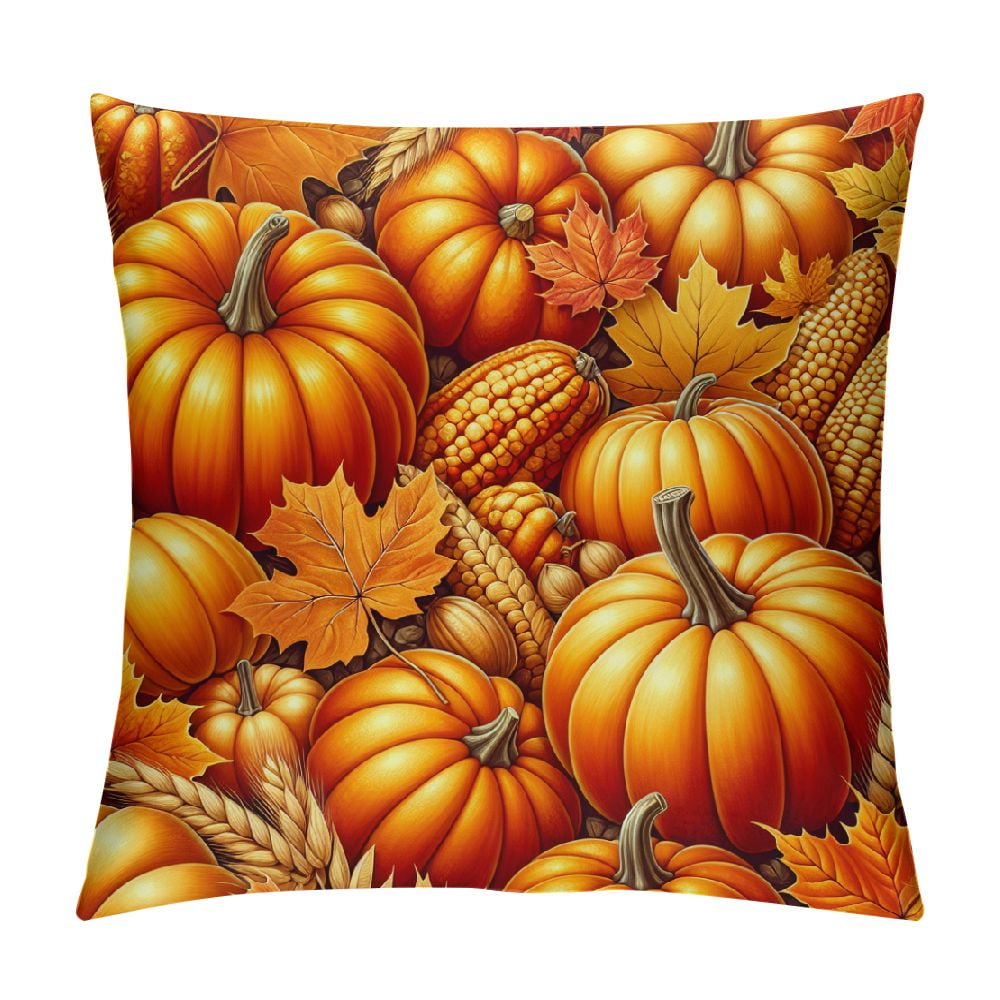 COMIO Fall Pillow Covers, Pumpkin Maple Leaf Decorations Throw Pillow ...