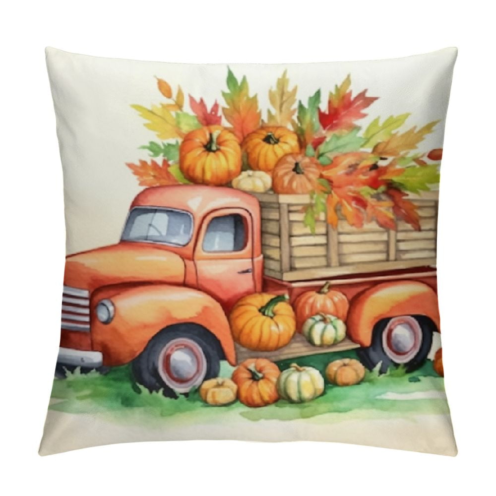 COMIO Fall Pillow Covers Pumpkin Truck Bicycle Maple Leaf Thanksgiving ...