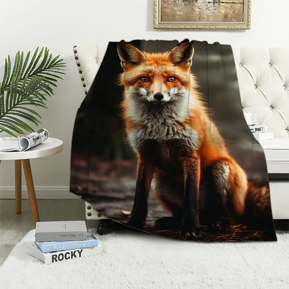 COMIO Fall Throw Blanket Fox Sitting On Ground Soft Lightweight Cozy ...