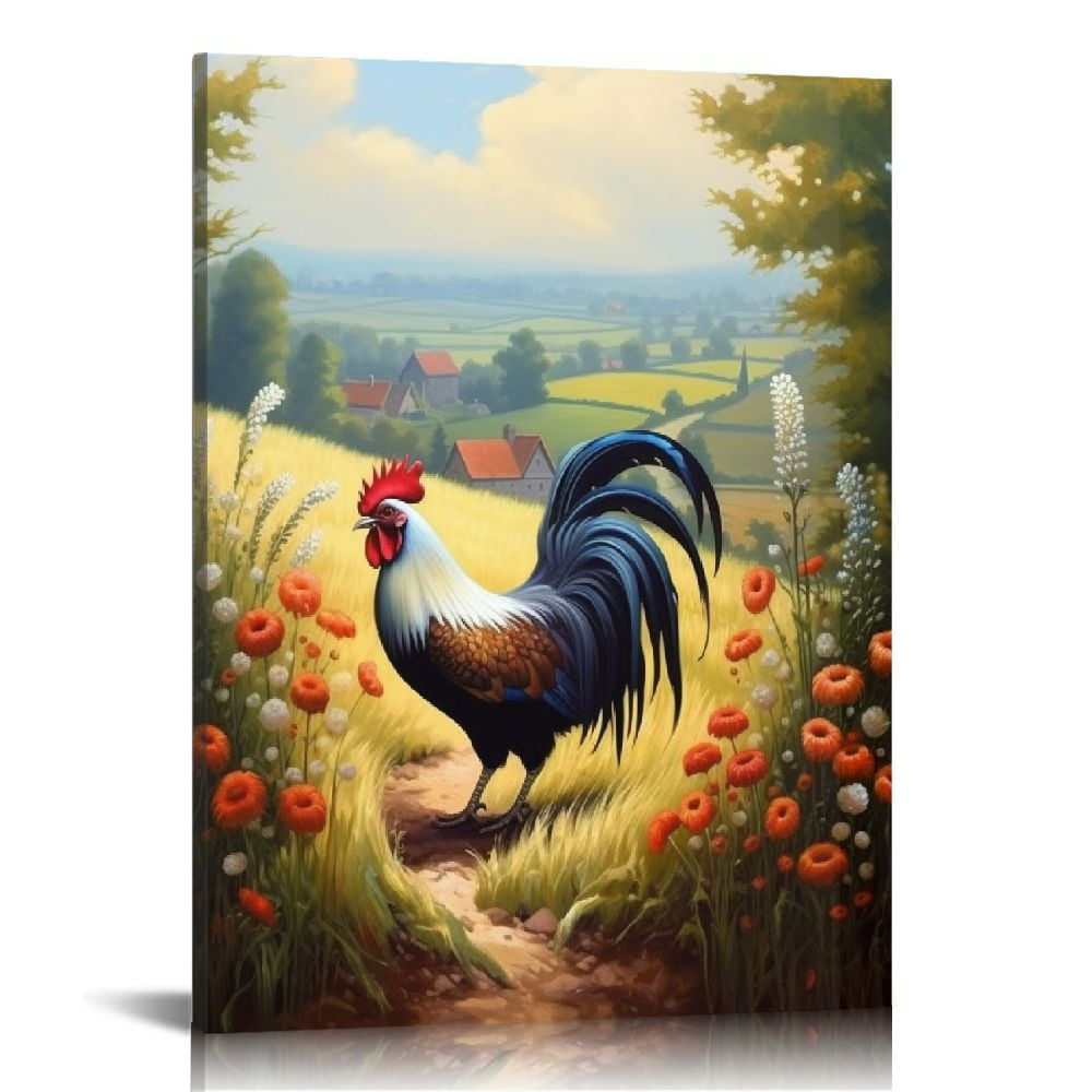 COMIO Fall Warm Farm Painting - Rooster In The Paddy Field, Country ...