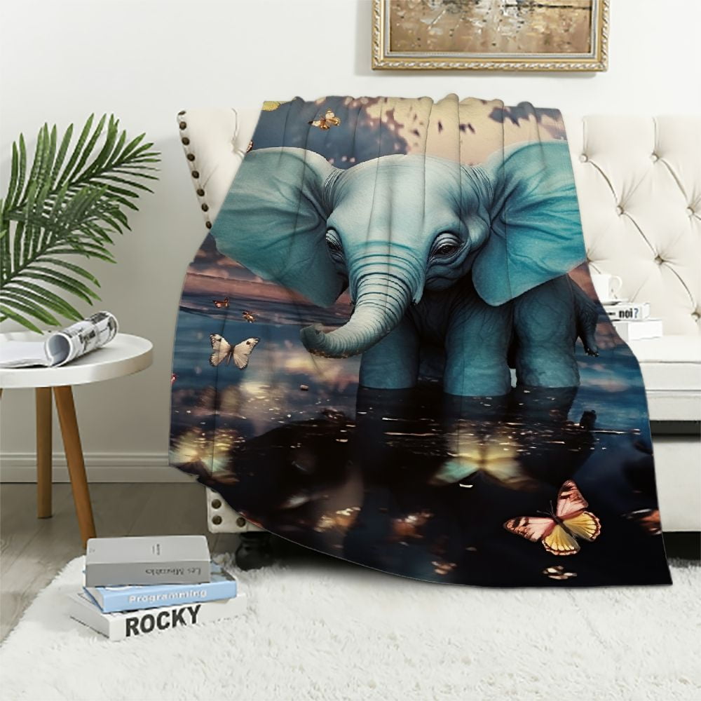 COMIO Fantasy Elephant Butterfly Blanket Elephant Gifts for Women Girls ...
