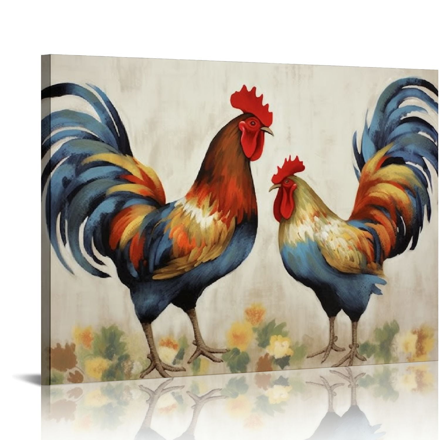 COMIO Farm Animal Paintings Rooster and Hen Picture Canvas Wall Art Vintage Rustic Home ...