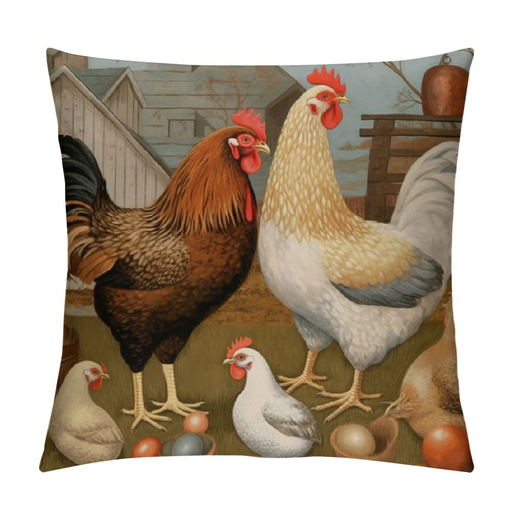 COMIO Farm Animals Roosters Pillow Cover Vintage Rustic Farmhouse ...
