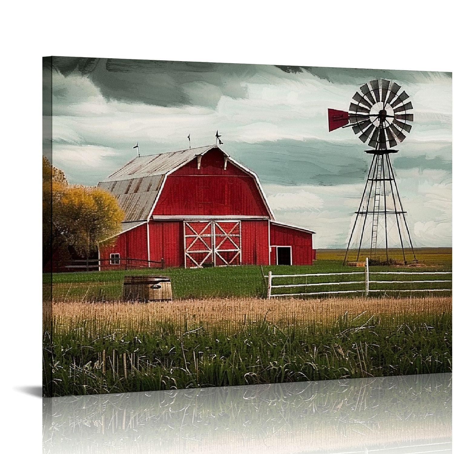 COMIO Farmhouse Barn Canvas Wall Art Black Red Windmill Pictures ...