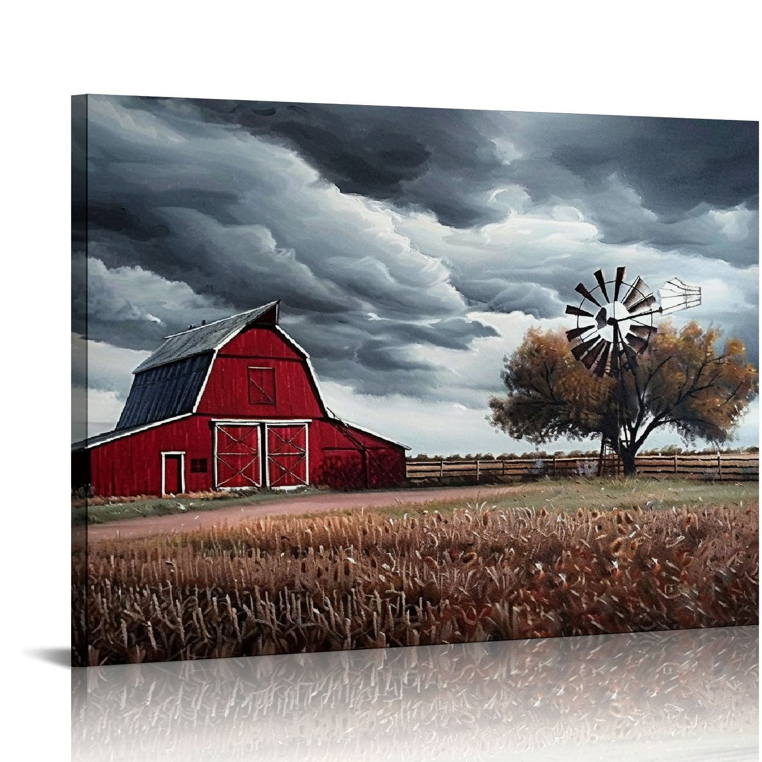 COMIO Farmhouse Barn Canvas Wall Art Red Black Windmill Pictures ...
