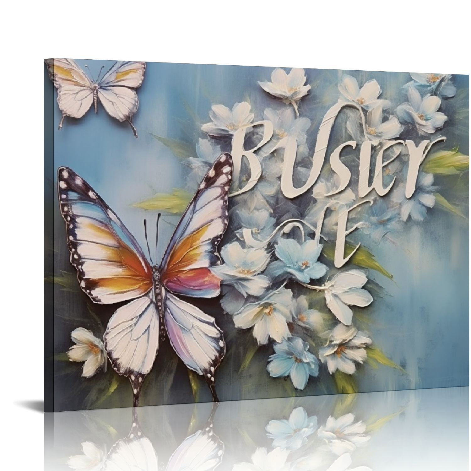 COMIO Farmhouse Blue Butterfly Flower Decor Wall Art Vintage Rustic ...