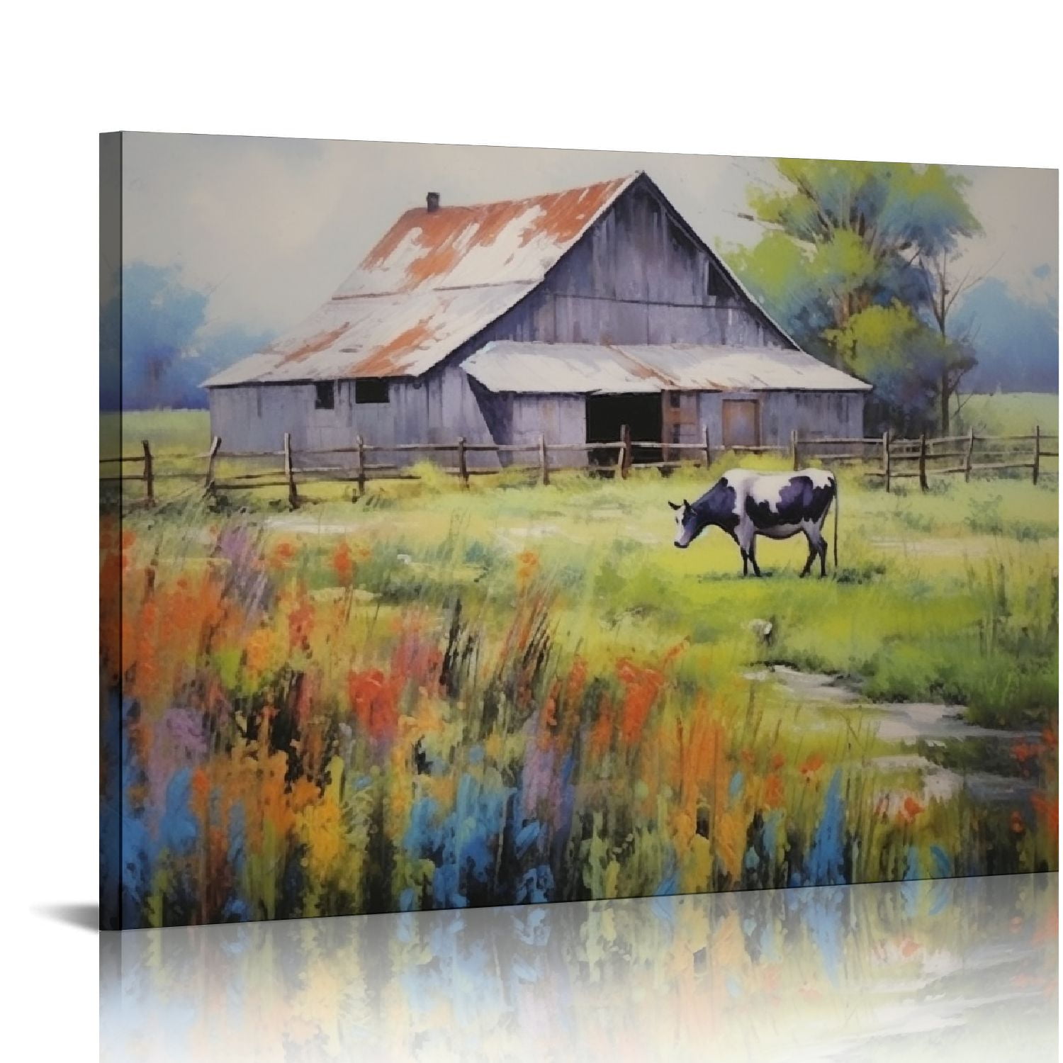 COMIO Farmhouse Canvas Wall Art Farm Cow Landscape Picture Modern ...