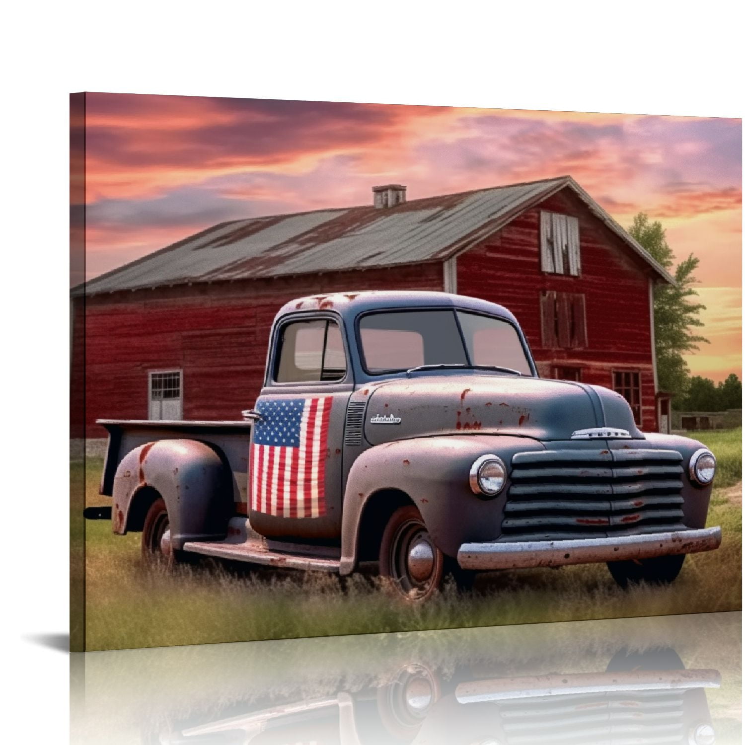 COMIO Farmhouse Car Wooden Wall Art: Rustic Barn Rusty Truck Artwork ...