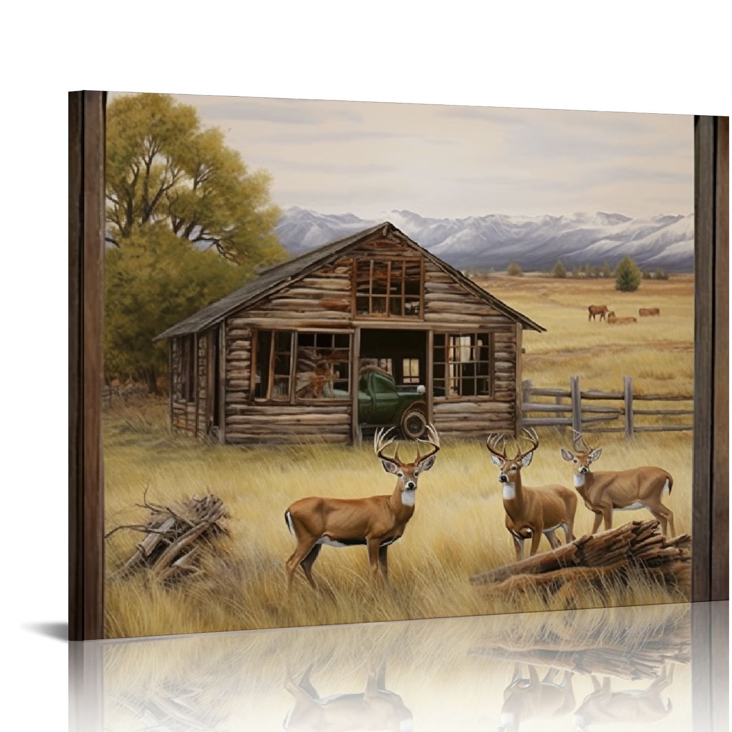 COMIO Farmhouse Deer Canvas Wall Art Country Wildlife Elk Rustic Old ...
