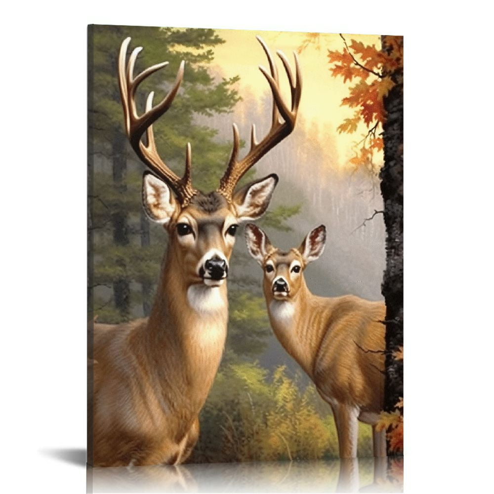 COMIO Farmhouse Deer Wall Art Rustic Wildlife Elk Wall Decor Country ...