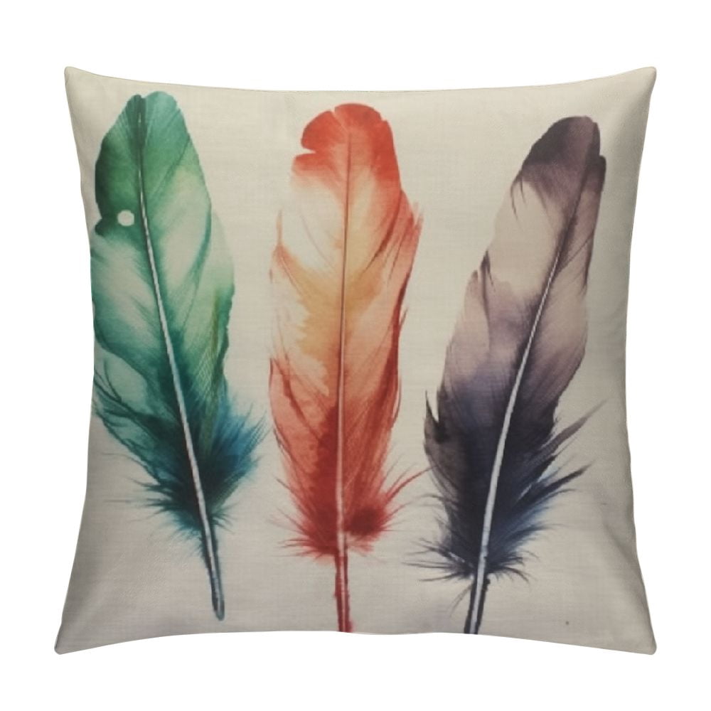 COMIO Farmhouse Feather Decorative Throw Pillow Covers Rustic Pillow ...