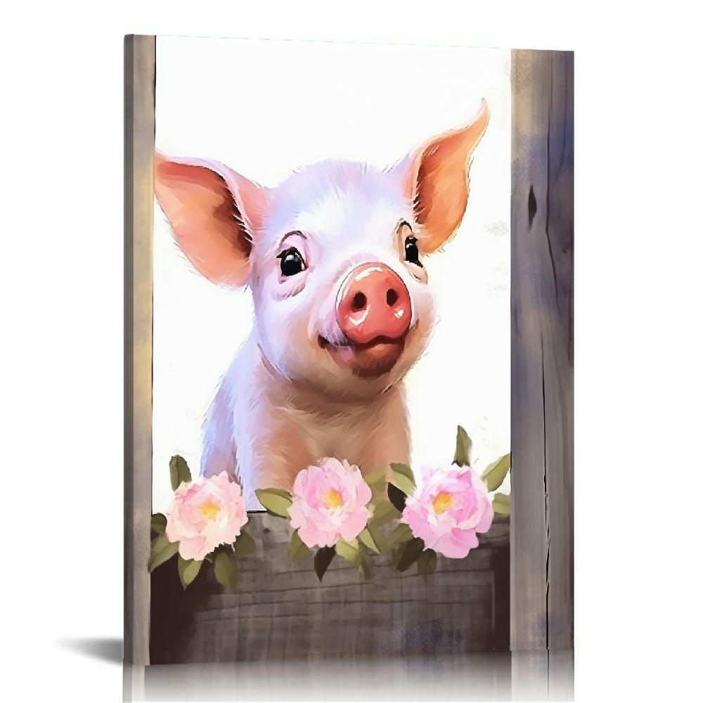 COMIO Farmhouse Pig Canvas Wall Art Funny Farm Animal Pig and Lavender ...