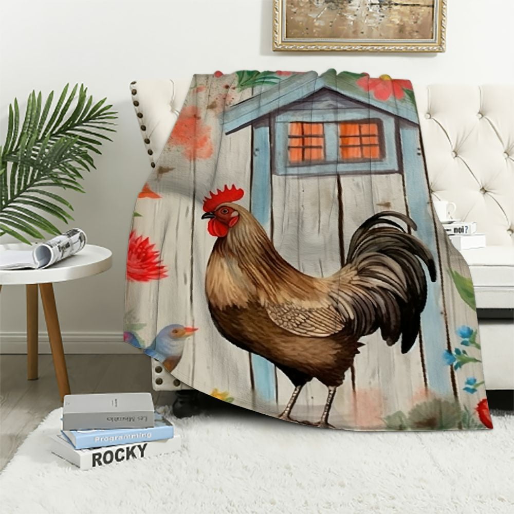 QZHH Farmhouse Rooster Blanket Farm Chicken Barn Throw Blankets for ...
