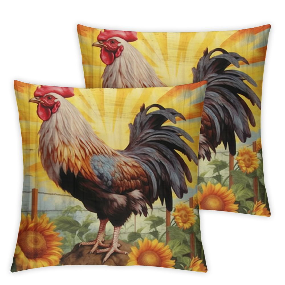 COMIO Farmhouse Rooster Throw Pillow Covers Vintage Style Farm Animal ...