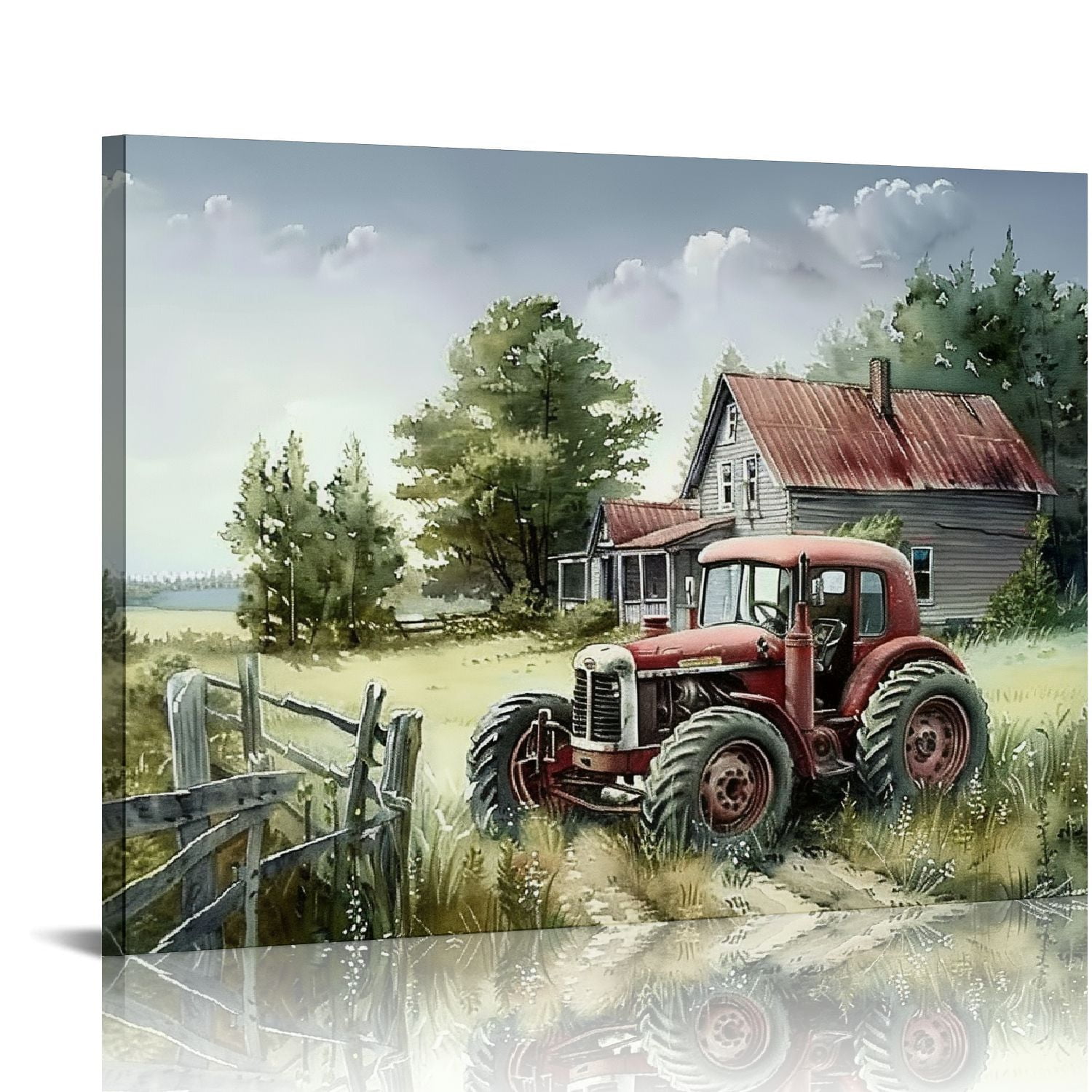 COMIO Farmhouse Rustic Pictures Old Barn Posters Farm Tractor Canvas Wall Art Country House ...
