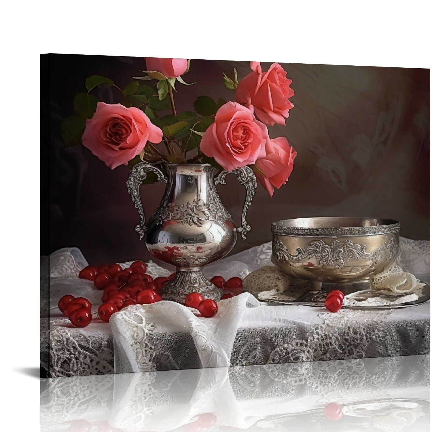 COMIO Farmhouse Still Life Pictures Living Room - Neutral Pink Rose ...