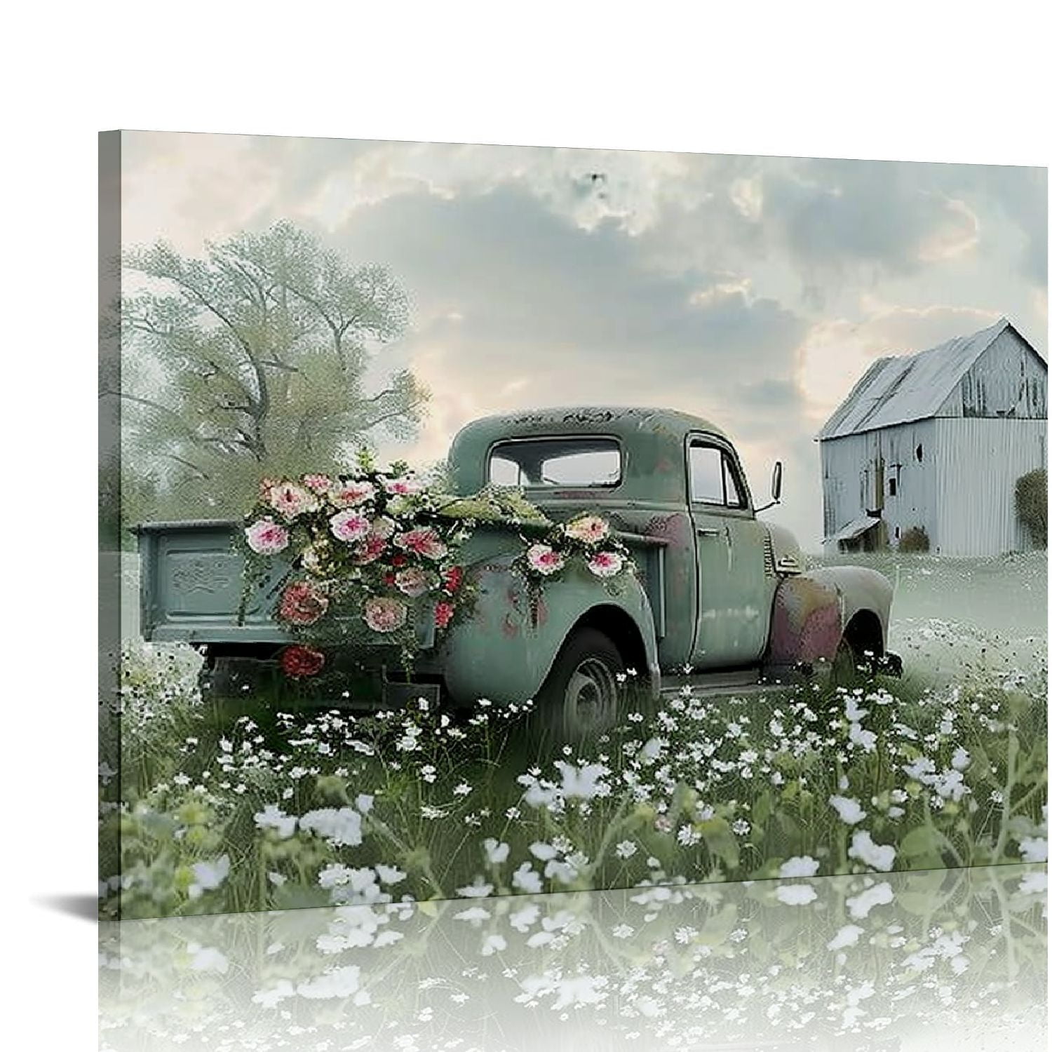 COMIO Farmhouse Truck Wall Art - Old Truck Canvas Prints, Barn Pictures ...