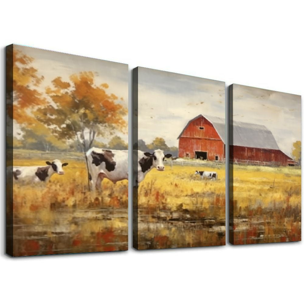 QZHH Farmhouse Wall Art Wood Print: Rustic Country Landscape Barn ...