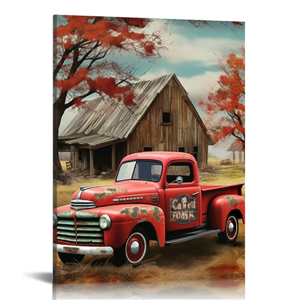 COMIO Farmhouse Wall Decor Rustic Old Truck Barn Canvas Wall Art Rustic ...