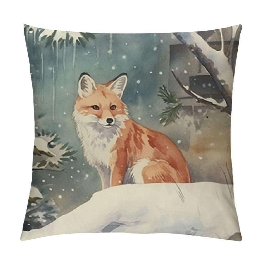 COMIO Farmhouse Winter Animals Fox Rabbit Cardinal Bird Pillow Cover ...