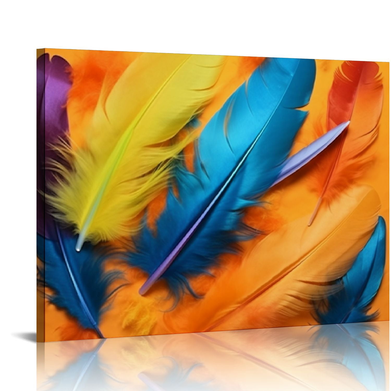 COMIO Feather Wall Art Decor Orange and Blue Canvas Painting Pictures ...
