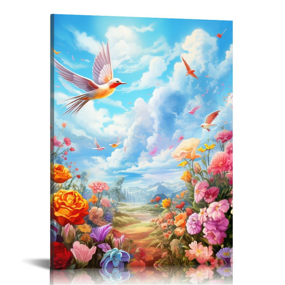 COMIO Field of Spring Flowers I Canvas Wall Art Print, Floral Artwork ...