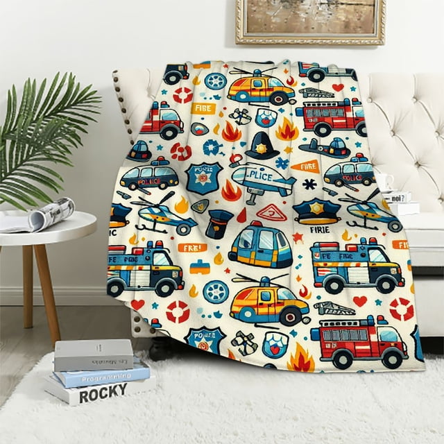 COMIO Fire Truck Blanket, Ambulance Police Car Blanket, Soft Blanket ...
