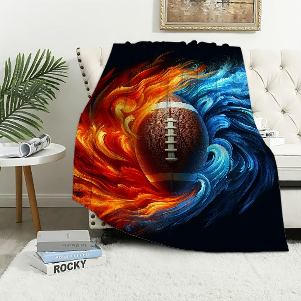 COMIO Fire & Ice Football Throw Blanket for Football Lovers, Super Soft ...