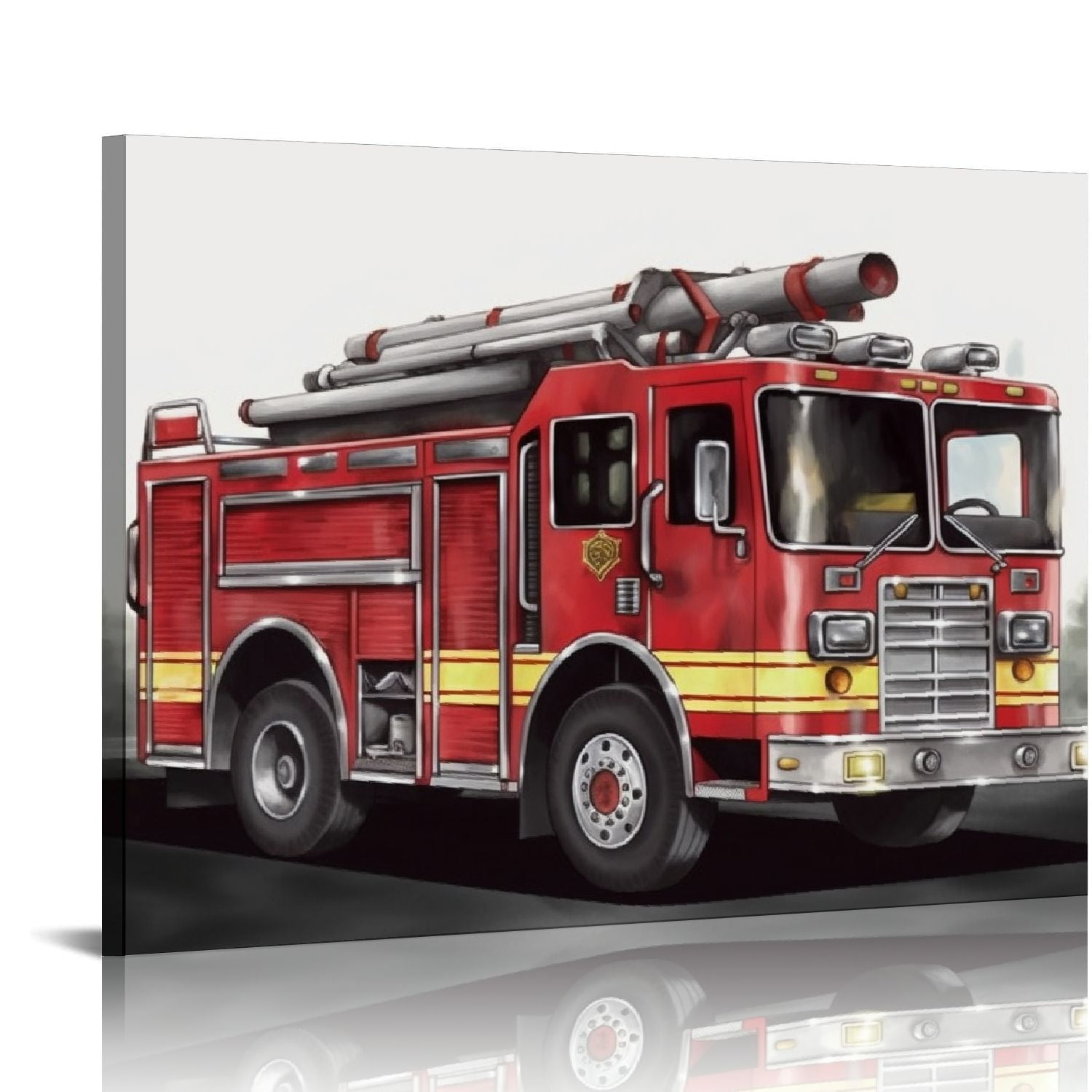 COMIO Firetruck Canvas Wall Art Watercolor Transportation Vehicles Fire ...